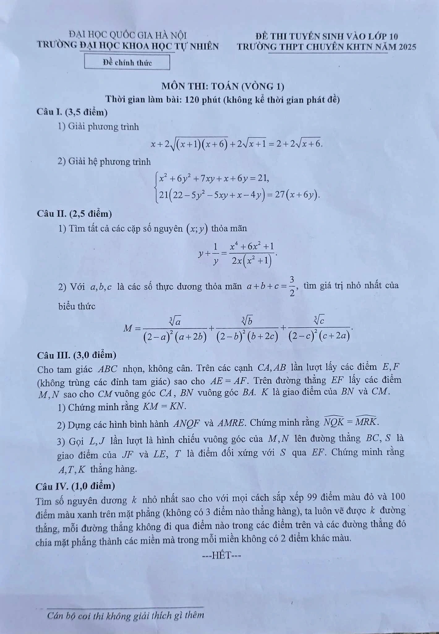 Đề Toán chuyên KHTN “làm khó” thí sinh, dự đoán đạt điểm trung bình