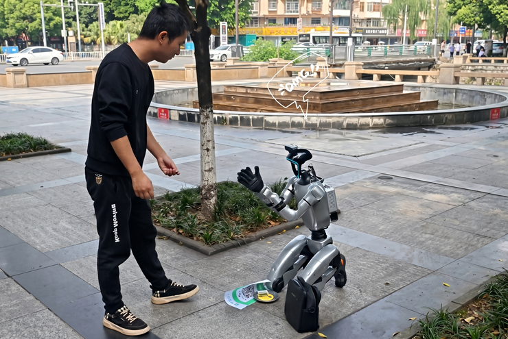 Chuyện lạ: Robot nhân hình ra đường... "ăn xin" bằng mã QR