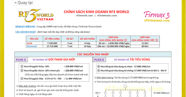 Cảnh báo hoạt động kinh doanh đa cấp không phép liên quan đến RF3WORLD