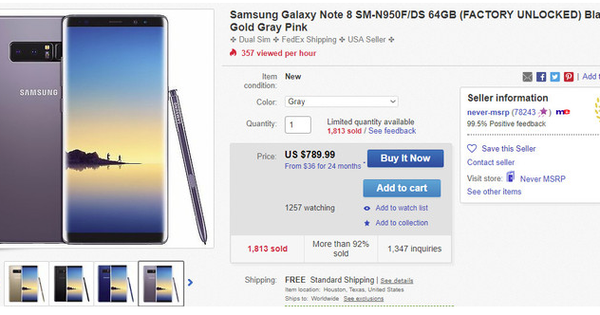 Samsung Galaxy Note 8 phiên bản 2 SIM, giá dưới 800 USD gây sốt